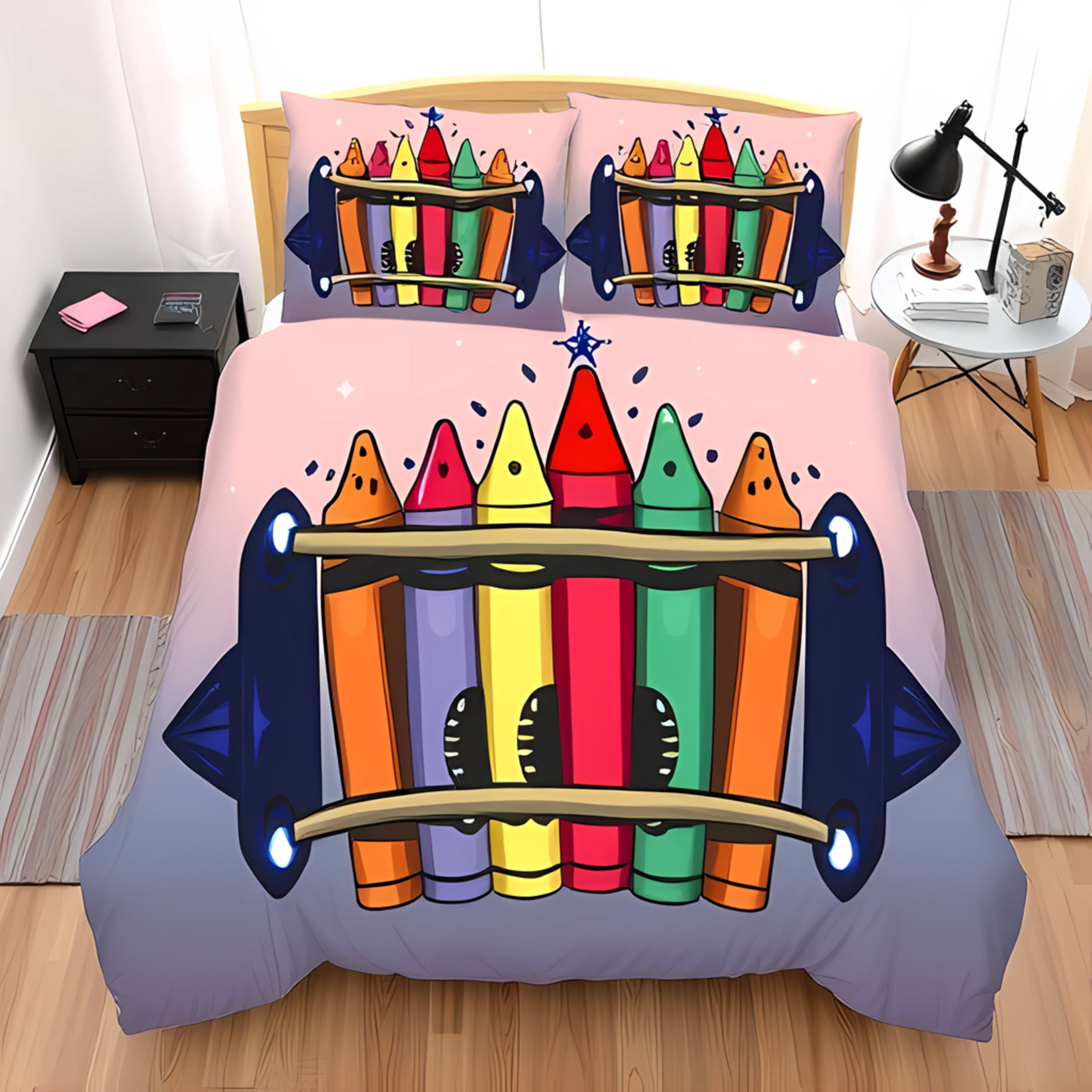 3-Piece Crayon Design Duvet Cover Set - Whimsical Pastel Bedding for ...