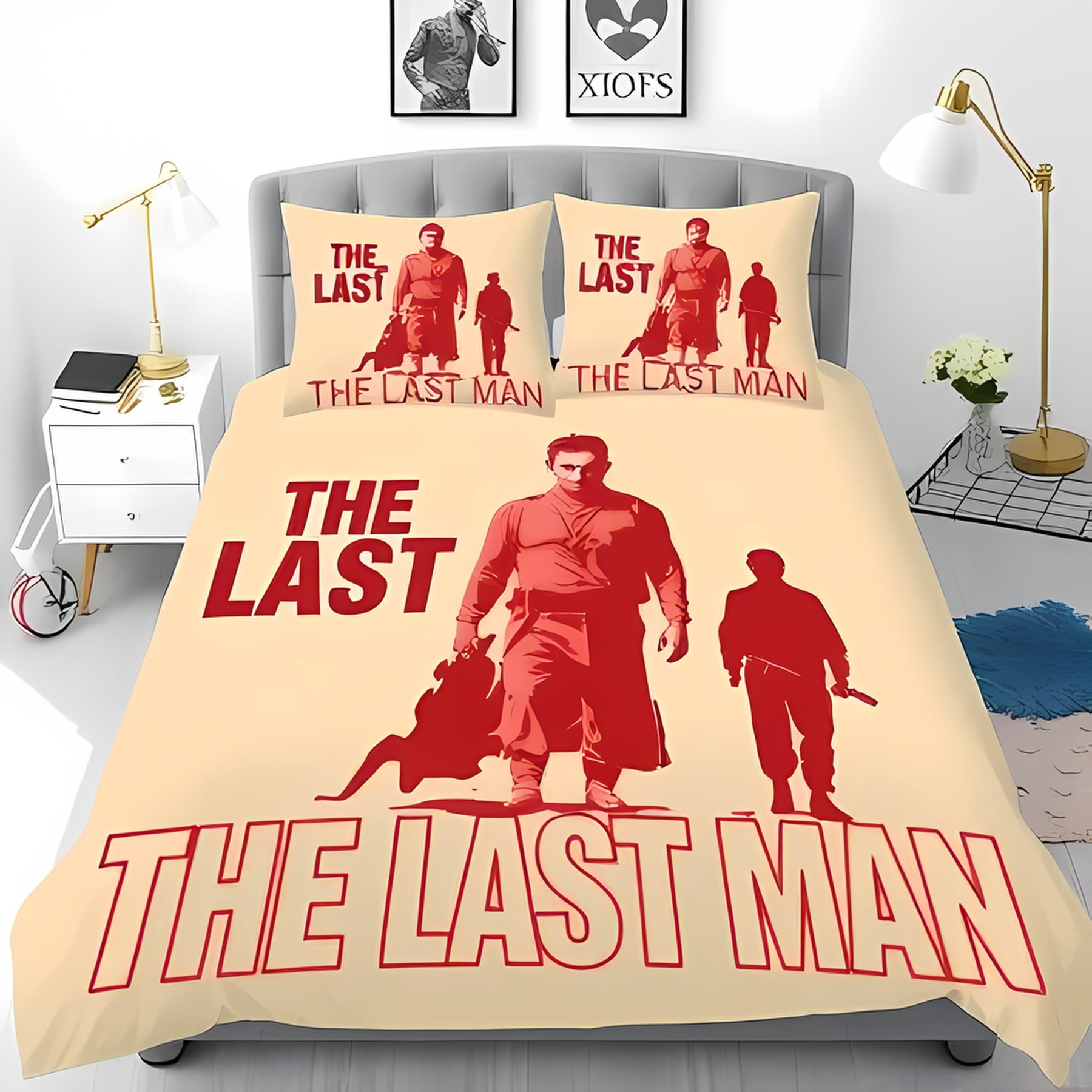 3-Piece Cream Duvet Cover & Pillowcase Set - "The Last Man" Graphic ...