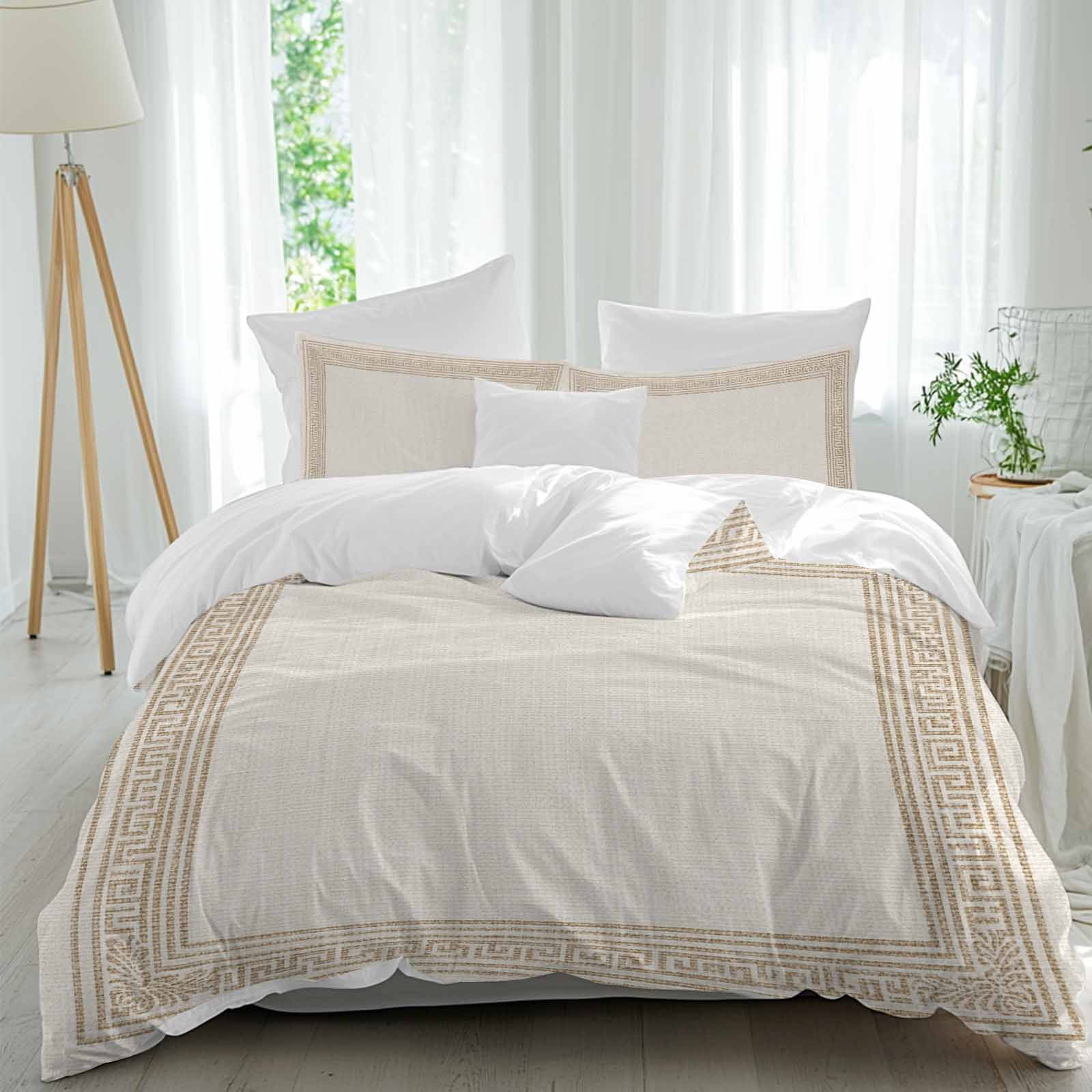 3 Piece Cream Retro Greek Key Duvet Cover Set California King ...