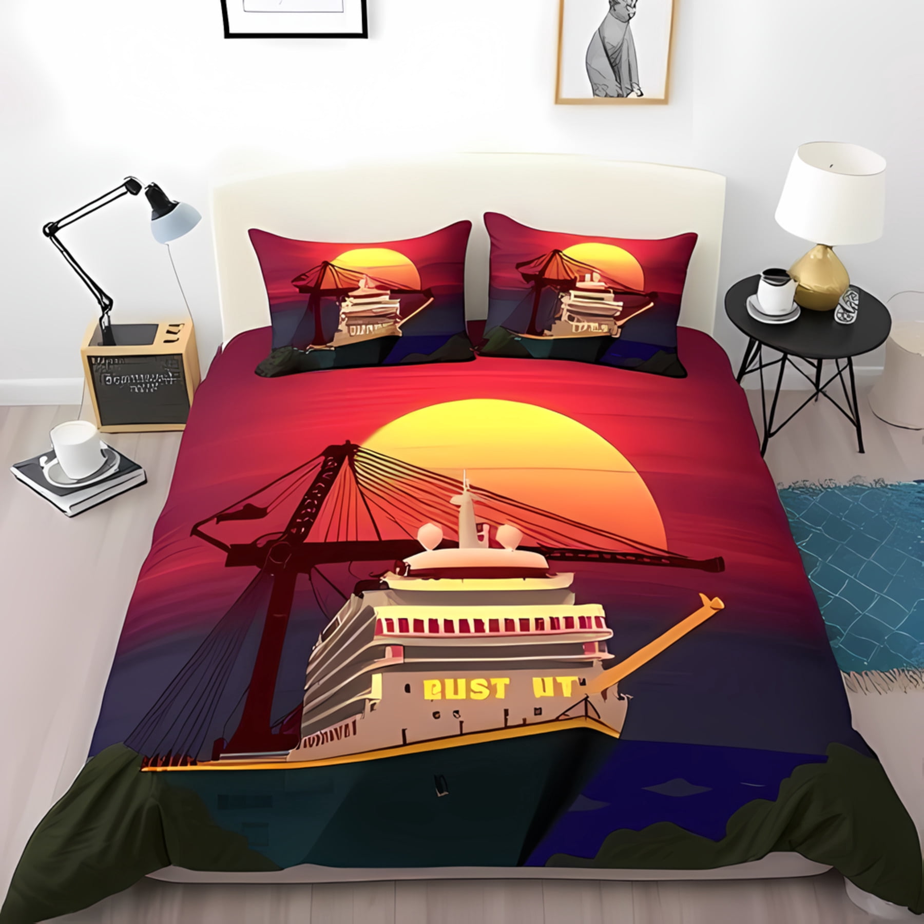 3-Piece Cruise Ship Duvet Cover Set with Matching Pillows - Vibrant ...