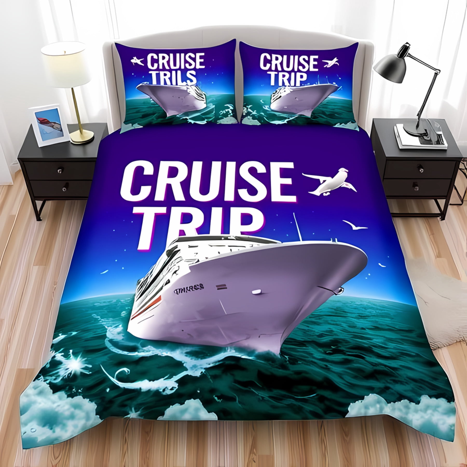 3-Piece Cruise Themed Duvet Cover Set with Bold Cruise Ship Design ...