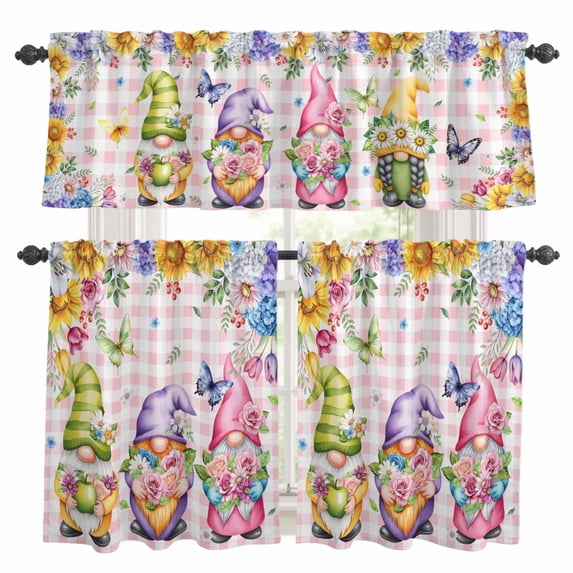 3 Piece Cute Gnomes Kitchen Curtain Valance and Tiers Set Watercolor ...
