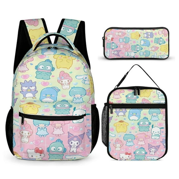 3 Piece Cute Kitty Kuromi Backpack Set, Large Capacity Double Backpack ...