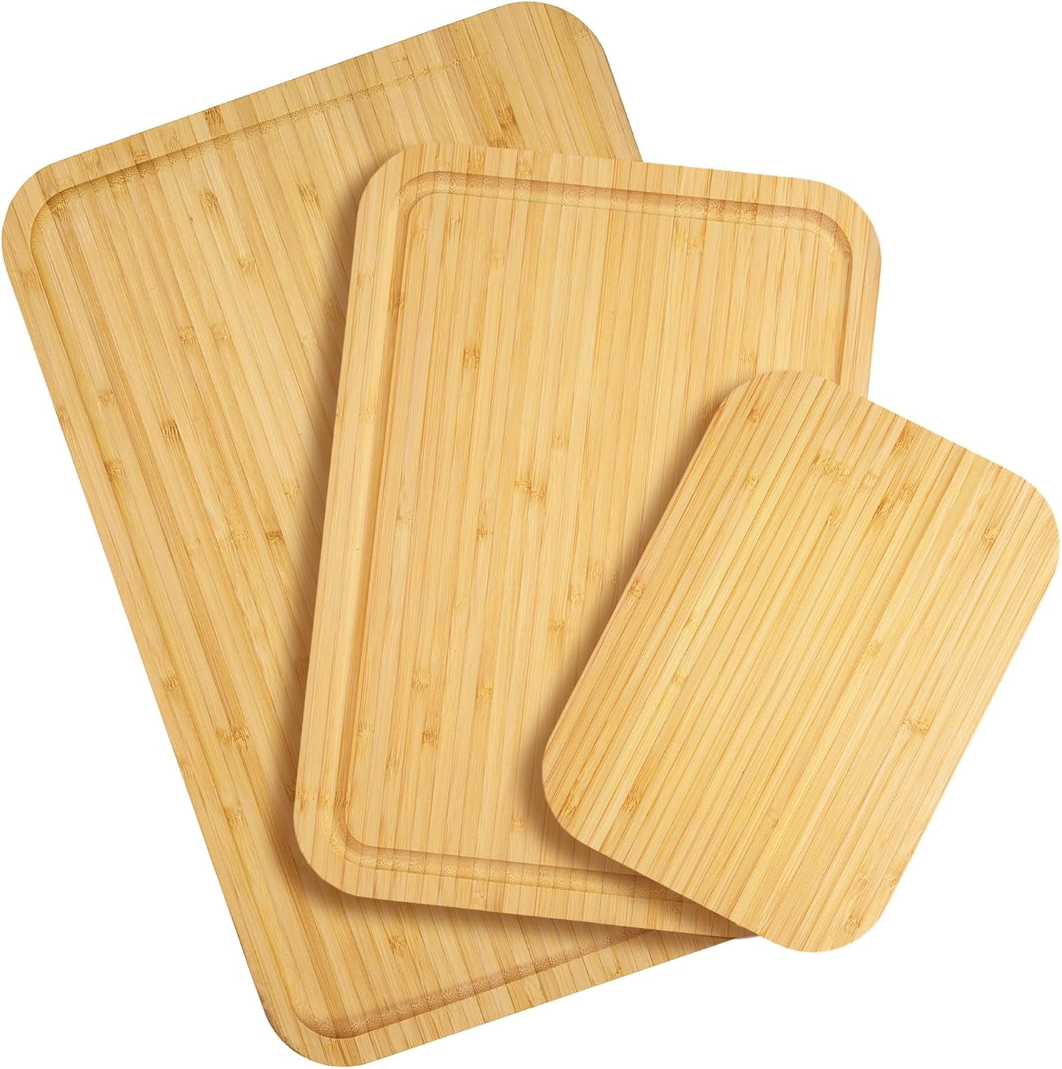 3-Piece Cutting Board Set – Bamboo Wood Cutting Boards in Large, Medium ...