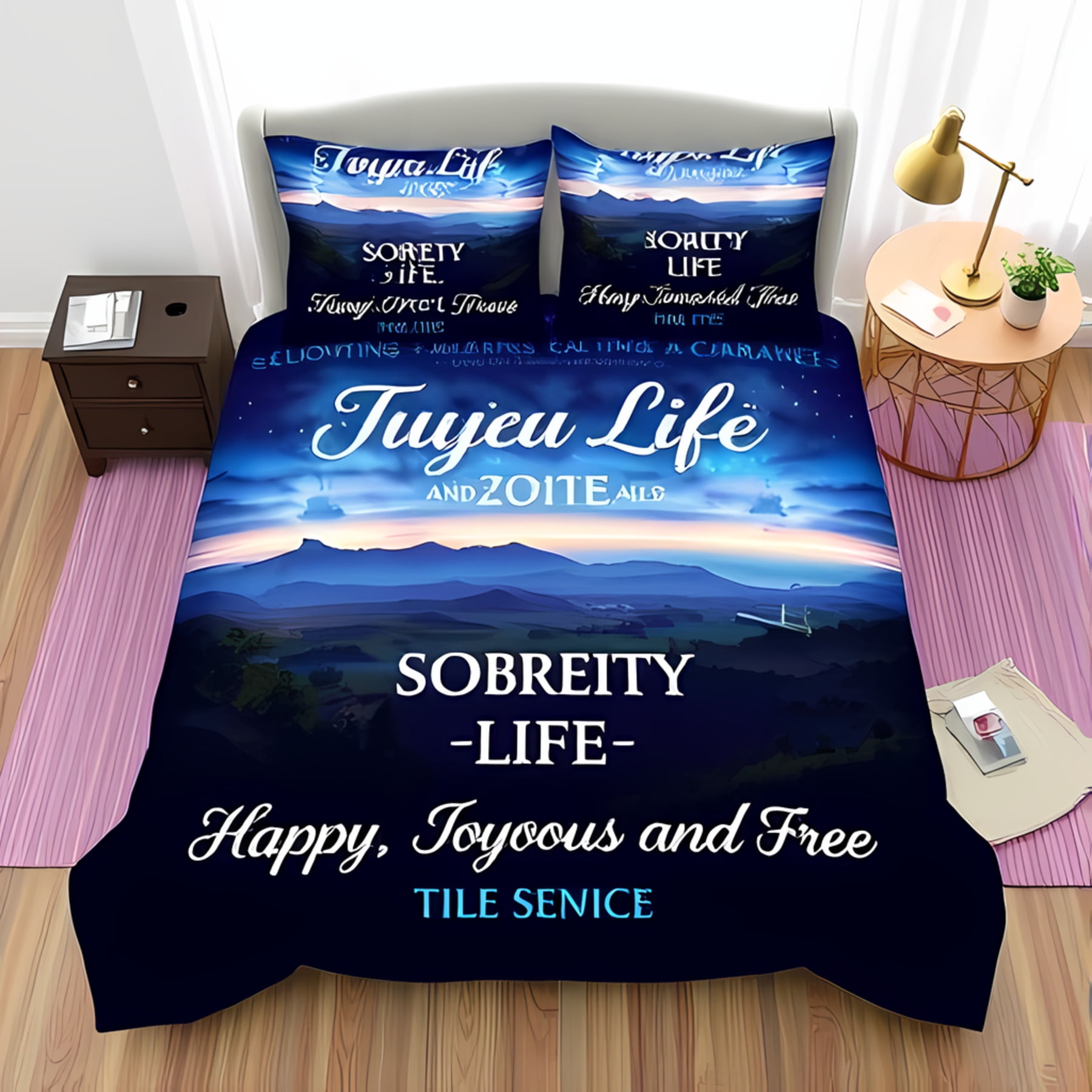 3-Piece Dark Blue Duvet Cover Set with Serene Mountain Landscape at ...