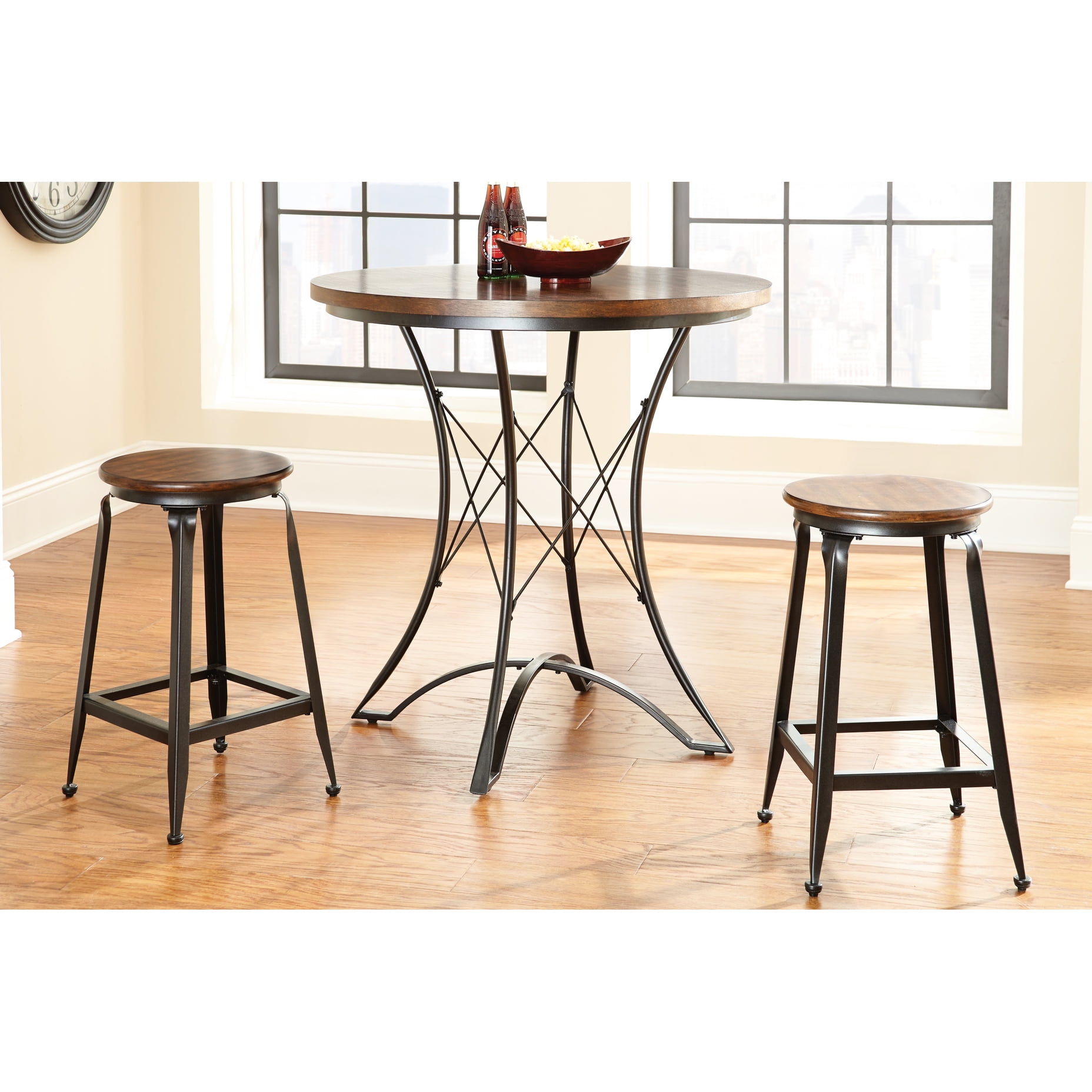 3 Piece Dark Brown Dining - 36-inch Round Counter Table With Iron ...