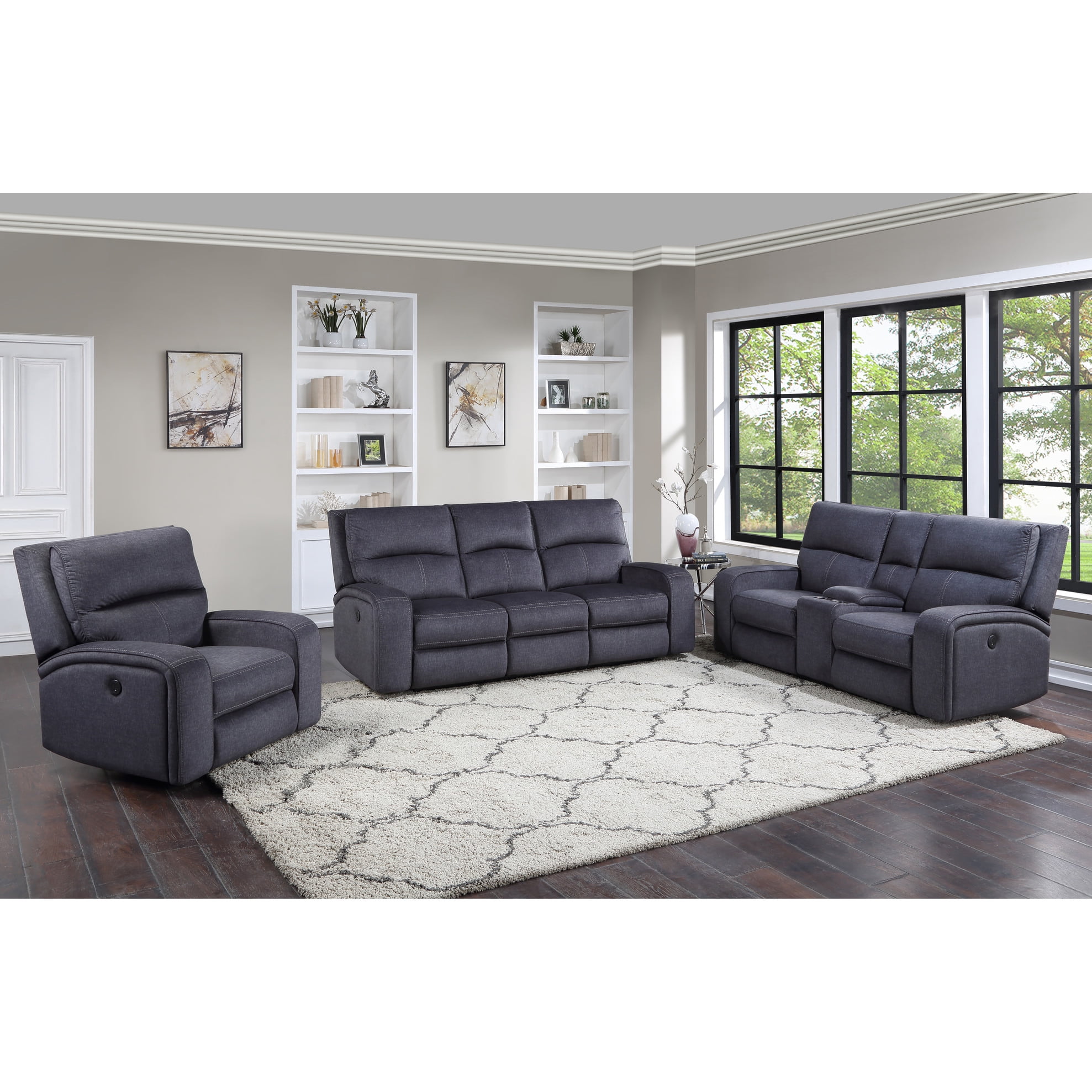 3 Piece Dark Gray Living Room Furniture - Power Footrest, Charging ...