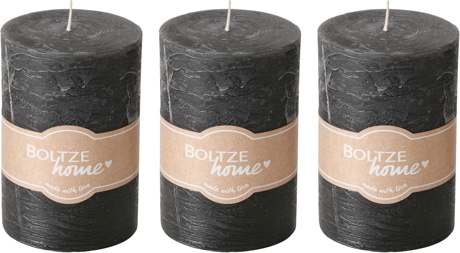 3 Piece Dark Grey Pillar Candle Set, 4 Inches Tall, 45 Hours Burn Time ...