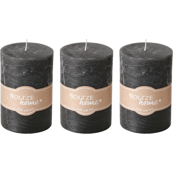 3 Piece Dark Grey Pillar Candle Set, 4 Inches Tall, 45 Hours Burn Time ...