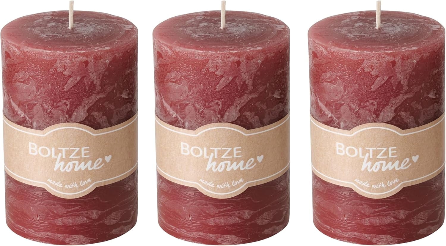 3-Piece Dark Rose Magenta Red Pillar Candles with 45-Hour Burn Time ...