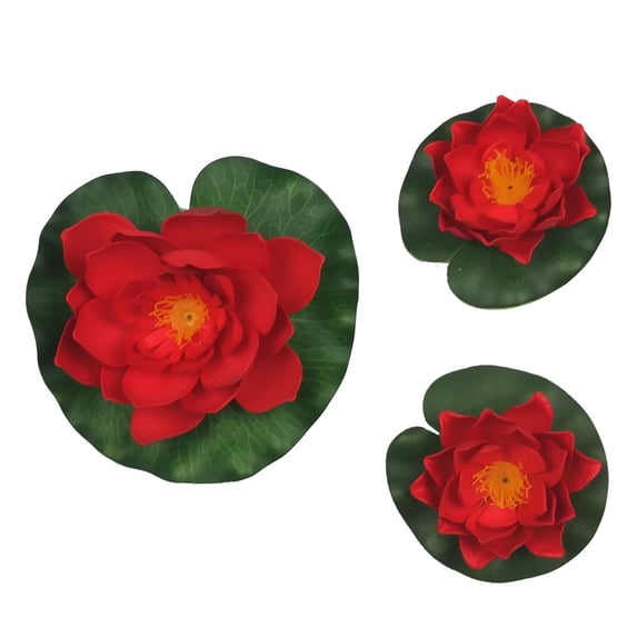 3-Piece Decorative Floating Artificial Red Lotus Water Lily - Walmart.com