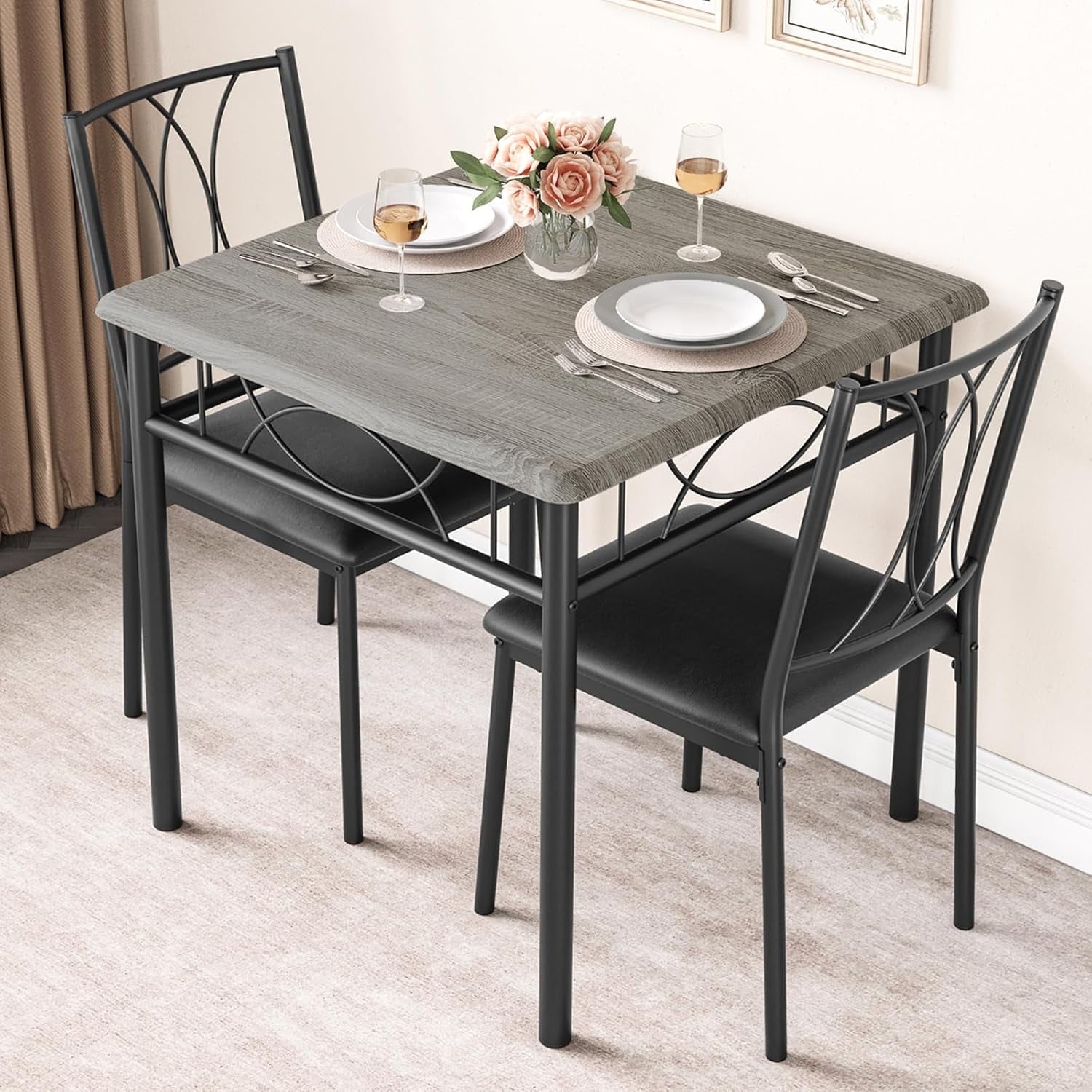 3-Piece Dining Room Table Set Kitchen Table for 2 Wooden Kitchen Table ...