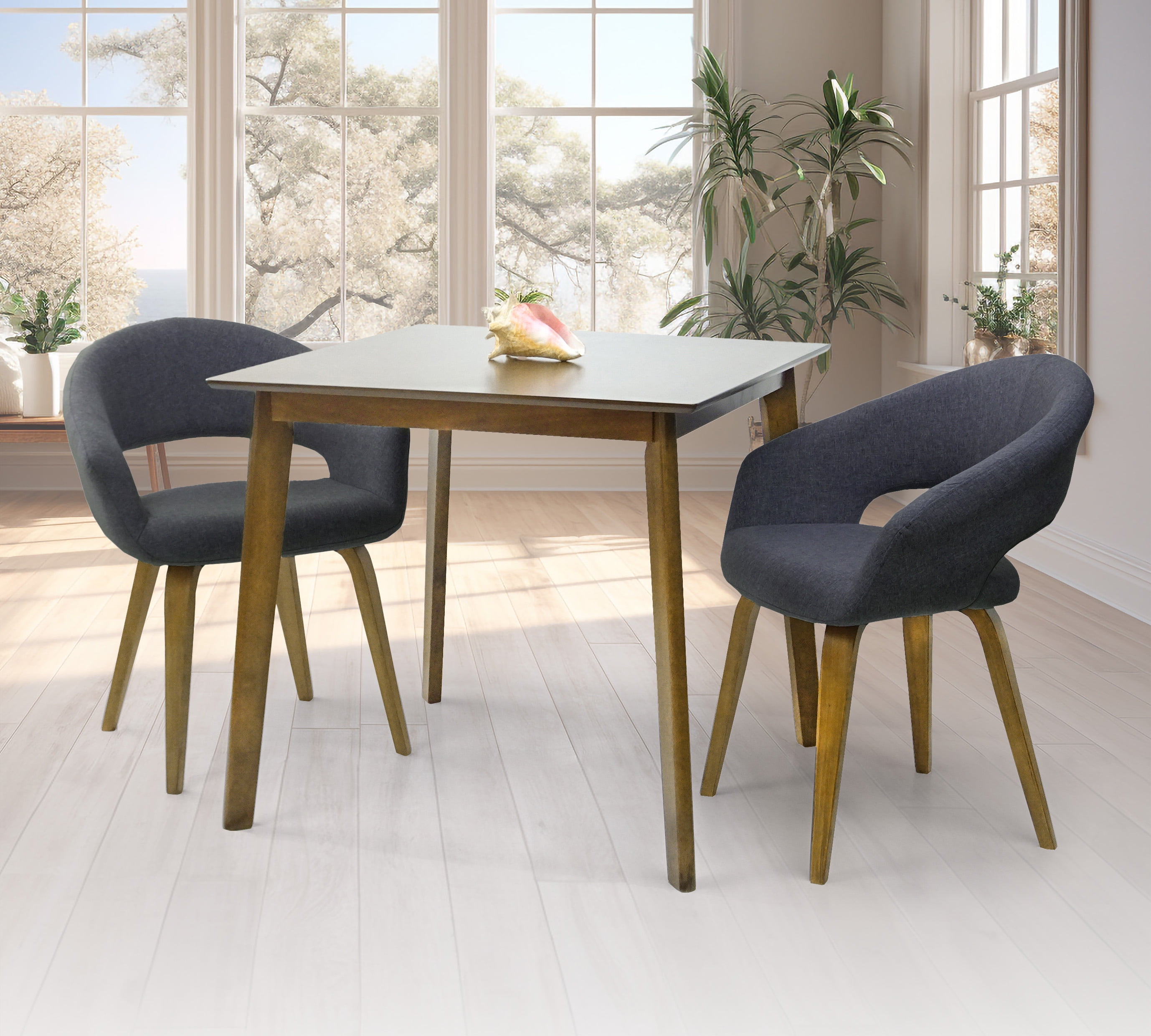 3 Piece Dining Set, 2 Modern Style Solid Wood Lagos Armchairs w Square ...