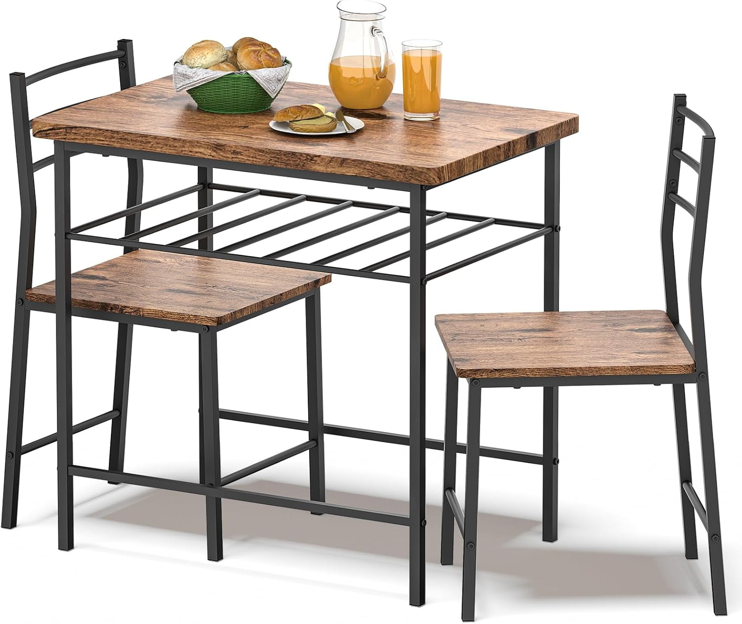 3-Piece Dining Set, Compact Kitchen Table & Chairs, Space-Saving Dining ...