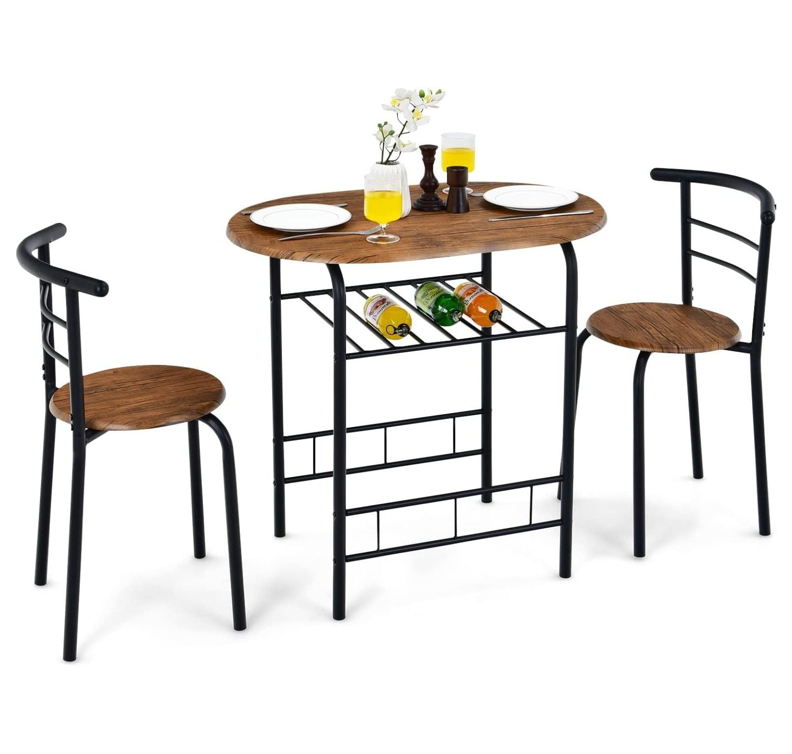 3 Piece Dining Set, Indoor Bistro Set 2 Chairs and Table w/Storage ...
