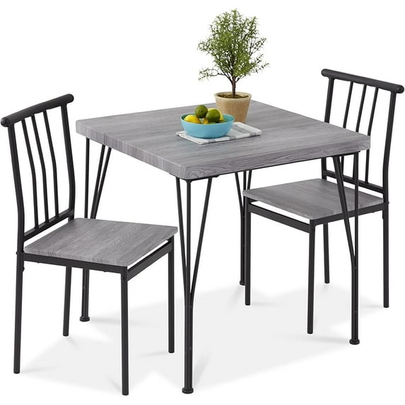 3-Piece Dining Set Modern Dining Table Set, Metal and Wood Square ...