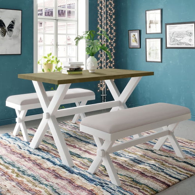 White Farmhouse 3 Piece Dining Set English Handmade Farmhouse Table
