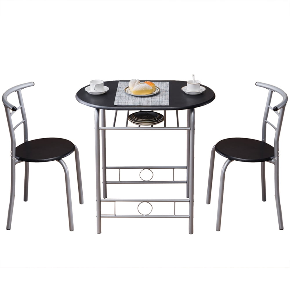 3 Piece Dining Set, Space Saving Breakfast Pub Black Table Set with ...