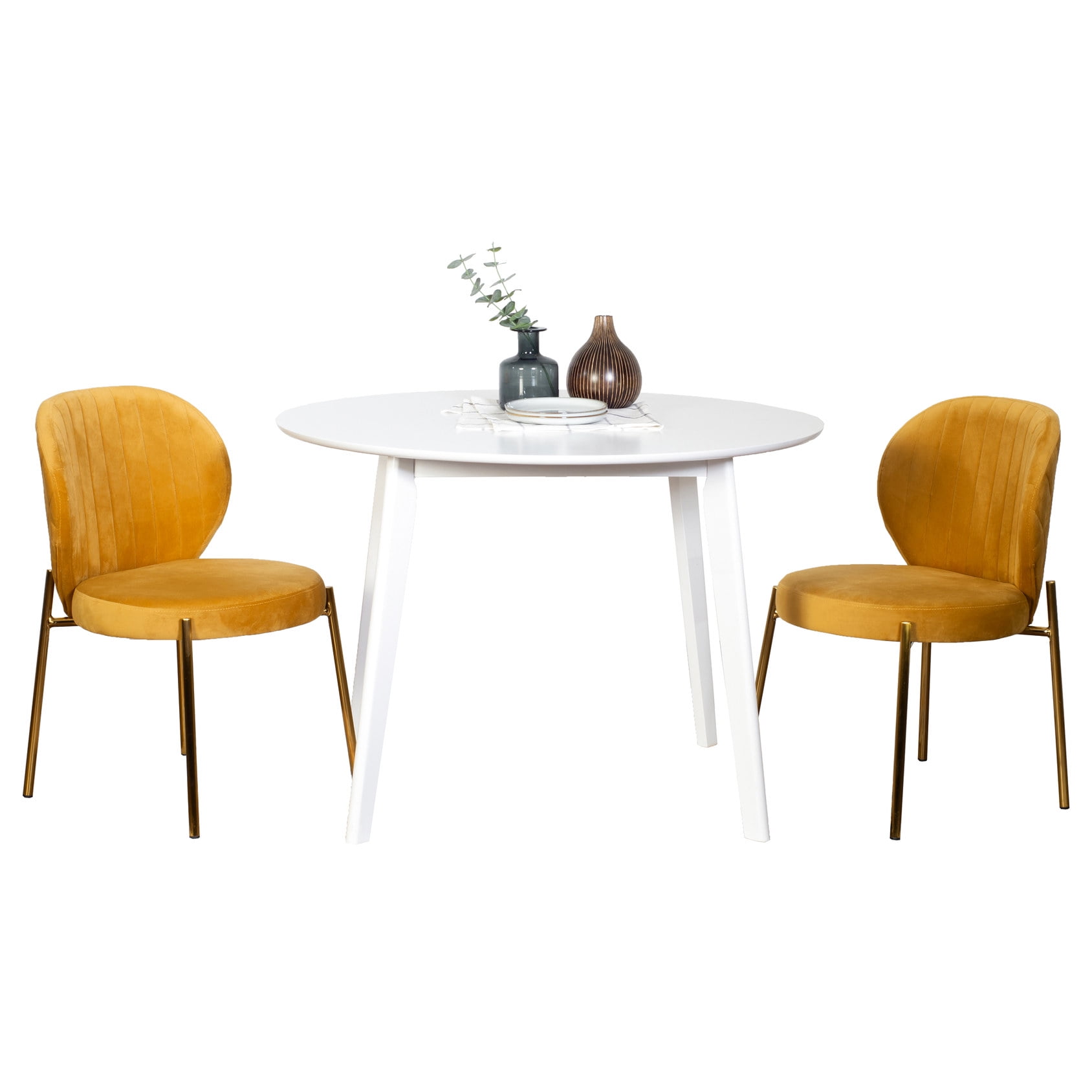 3-Piece Dining Set: White Round Table + 2 Chairs | Durable Construction ...