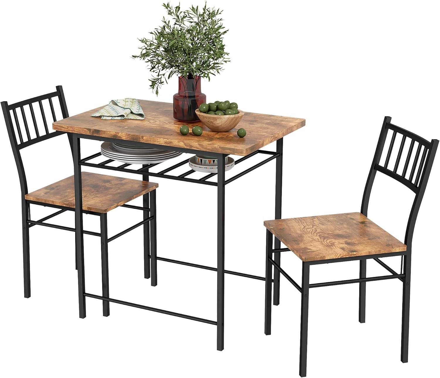 3-Piece Dining Set for 2 Small Kitchen and Chairs with Built-in Storage ...