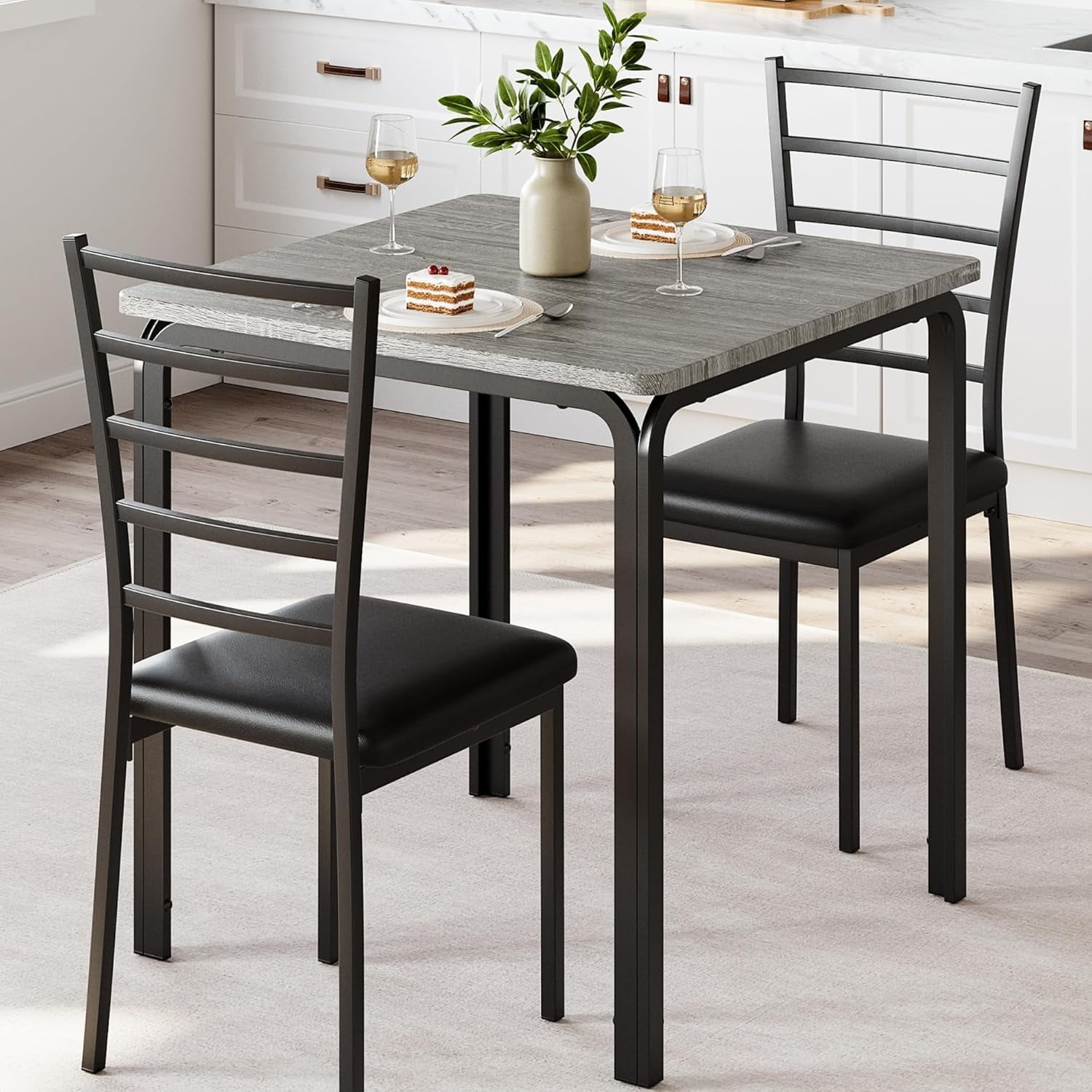 3-Piece Dining Set for 2: Square Table & Chairs, Modern Dinette for ...