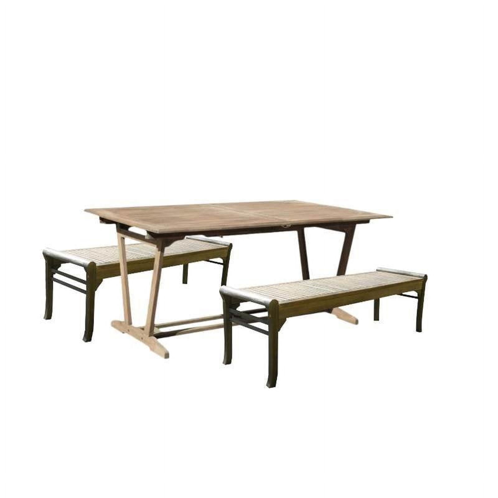 3 Piece Dining Set with Dining Table and Set of 2 Bench in Natural ...