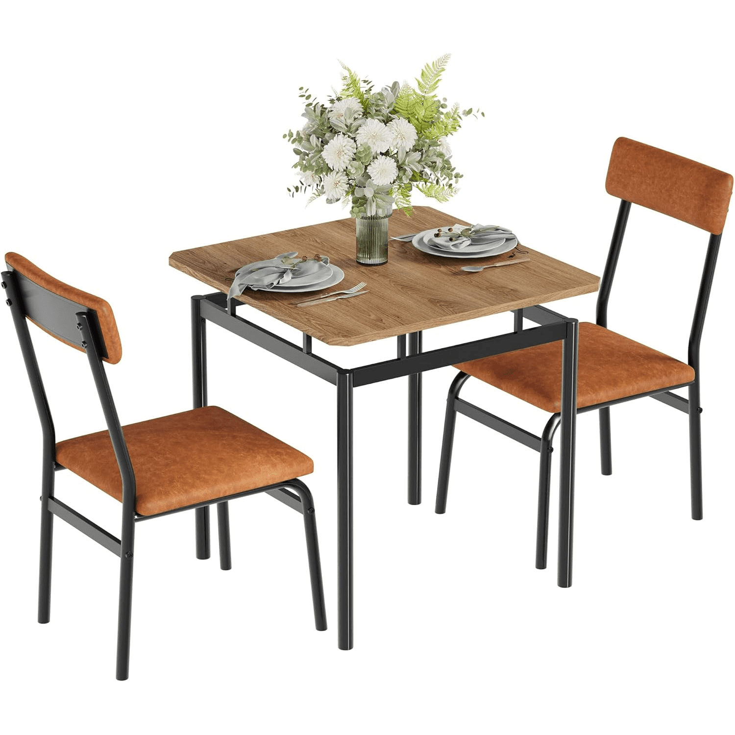 3 Piece Dining Square Table Set Modern Wood Kitchen Table With 2 ...