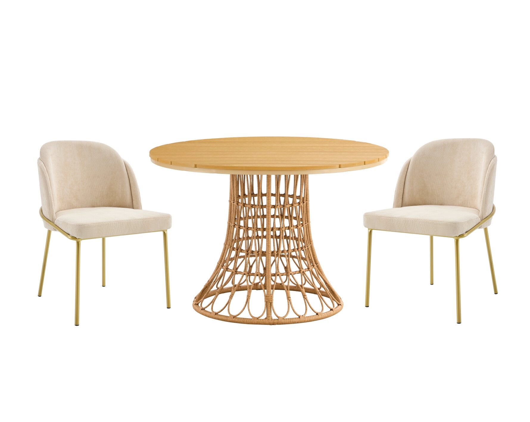 3 Piece Dining Table and Chair Set for 2, Ergonomic Chairs with Metal ...