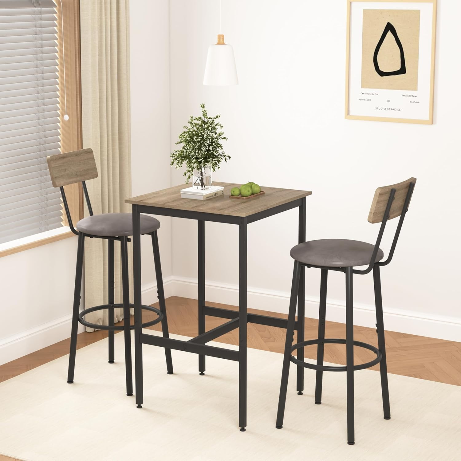 3-Piece Dining Table and Chairs Set for Kitchen, Square Bar Table and ...