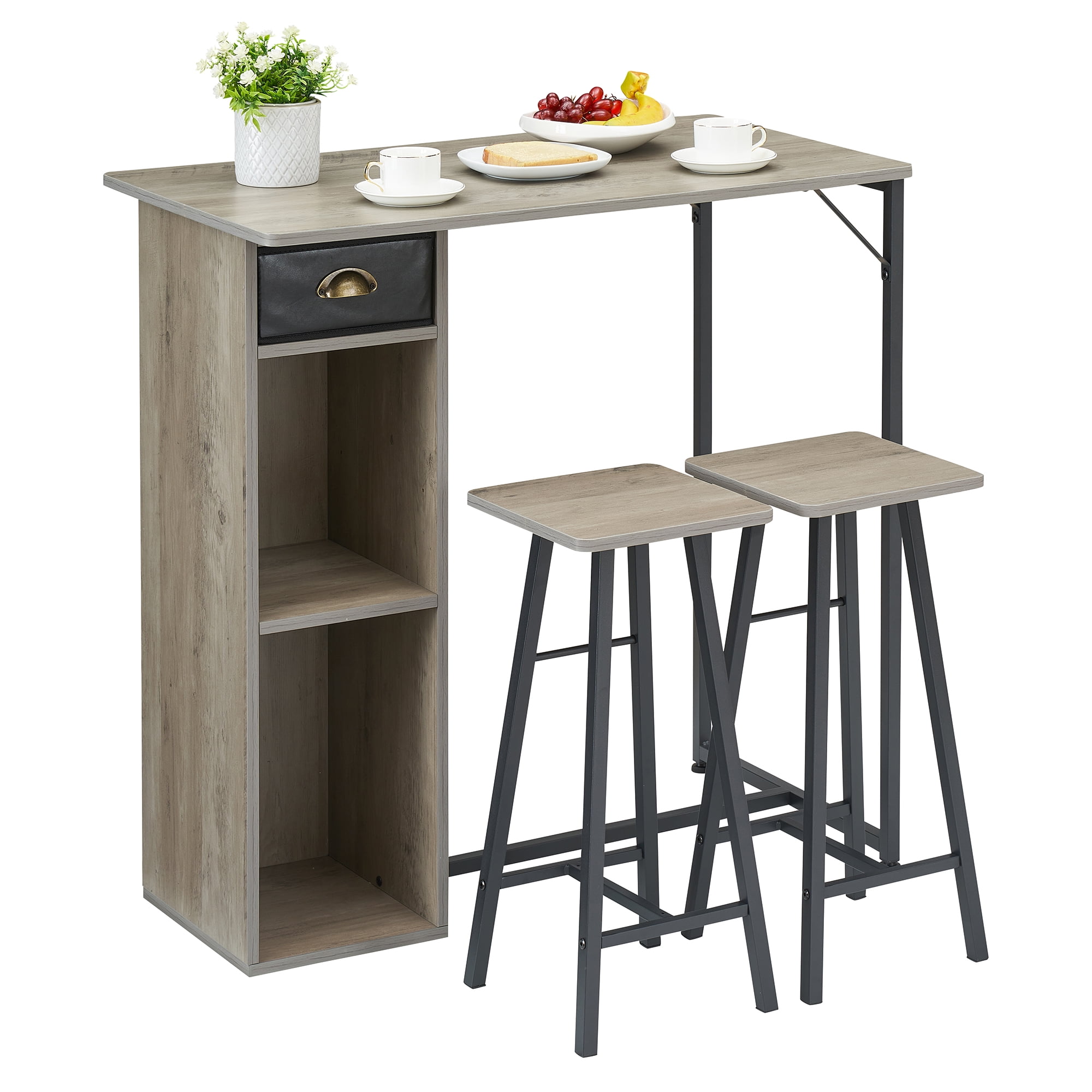 3 Piece Dining Table Set for 2, Industrial Bar Table and 2 Stools ...