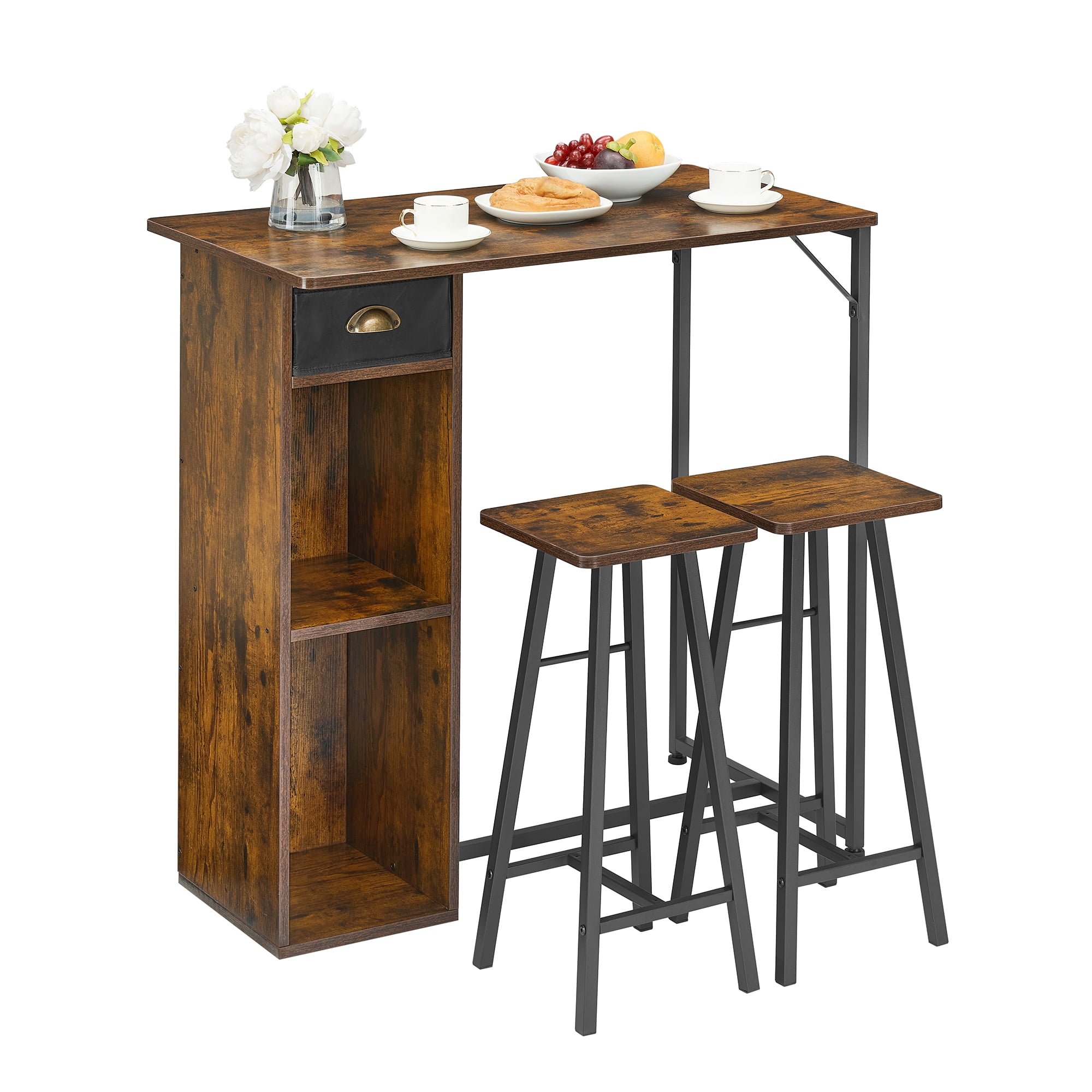 3 Piece Dining Table Set for 2, Industrial Bar Table and 2 Stools ...