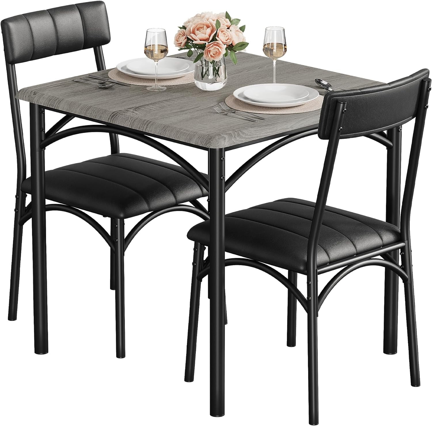3 Piece Dining Table Set, 2 Person Table, Kitchen Table and Chairs for ...