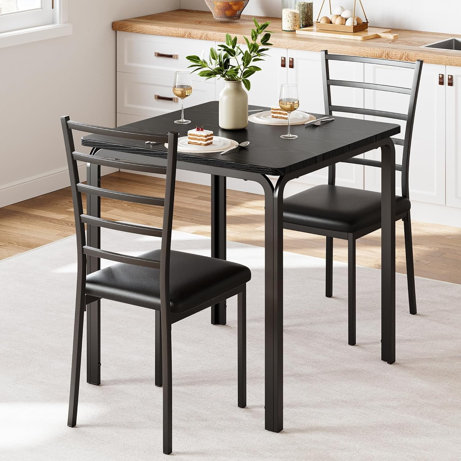 3-Piece Dining Table Set for 2, Small Square Kitchen Table with 2 ...