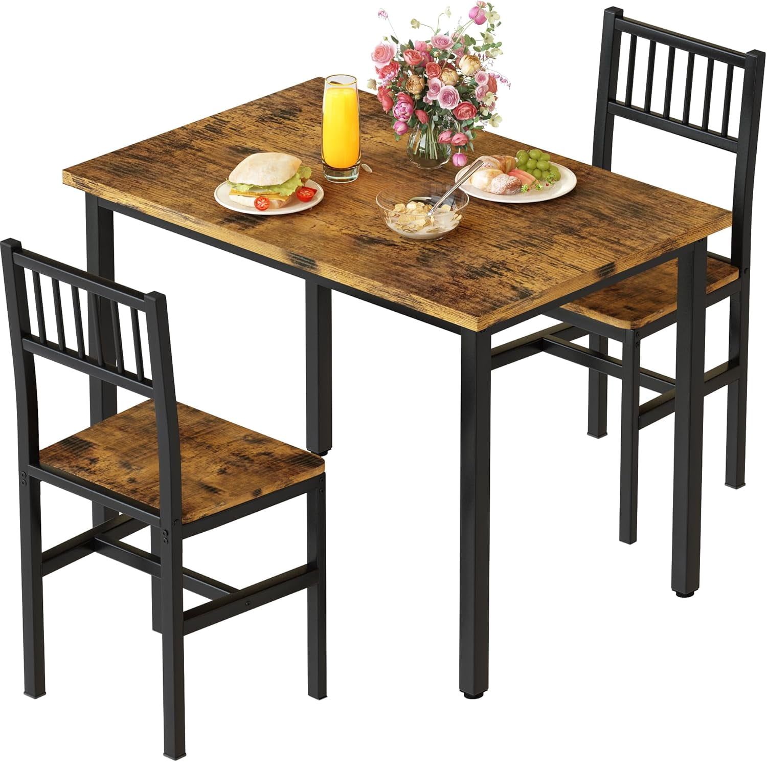 3 Piece Dining Table Set for 2, Small Wooden Kitchen Table Set with ...