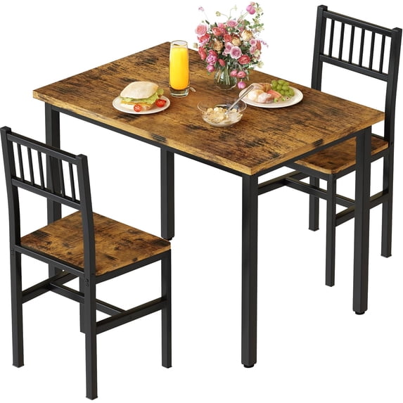 3 Piece Dining Table Set for 2, Small Wooden Kitchen Table Set with ...
