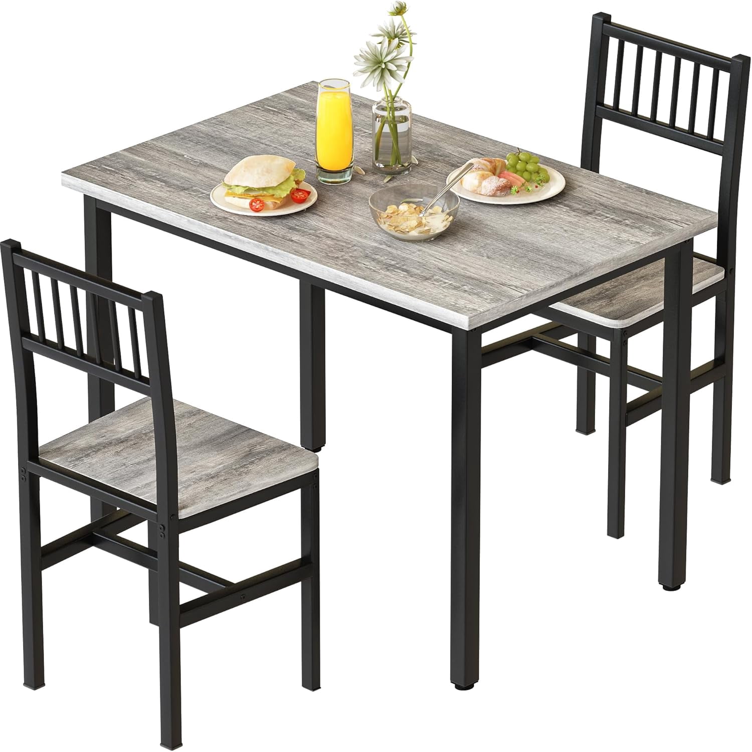 3 Piece Dining Table Set for 2, Small Wooden Kitchen Table Set with ...