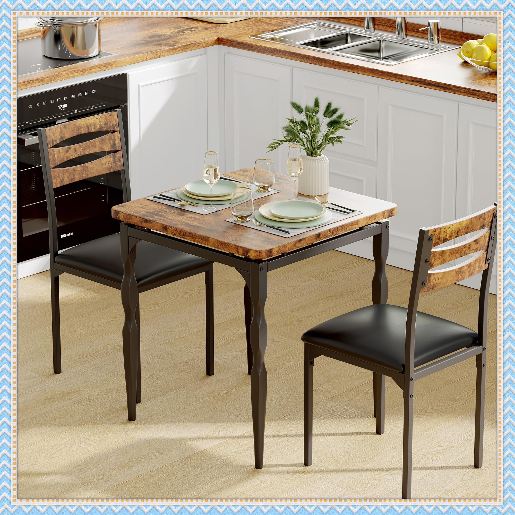 3 Piece Dining Table Set for 2 with Spiral Legs, Space-Saving Kitchen ...