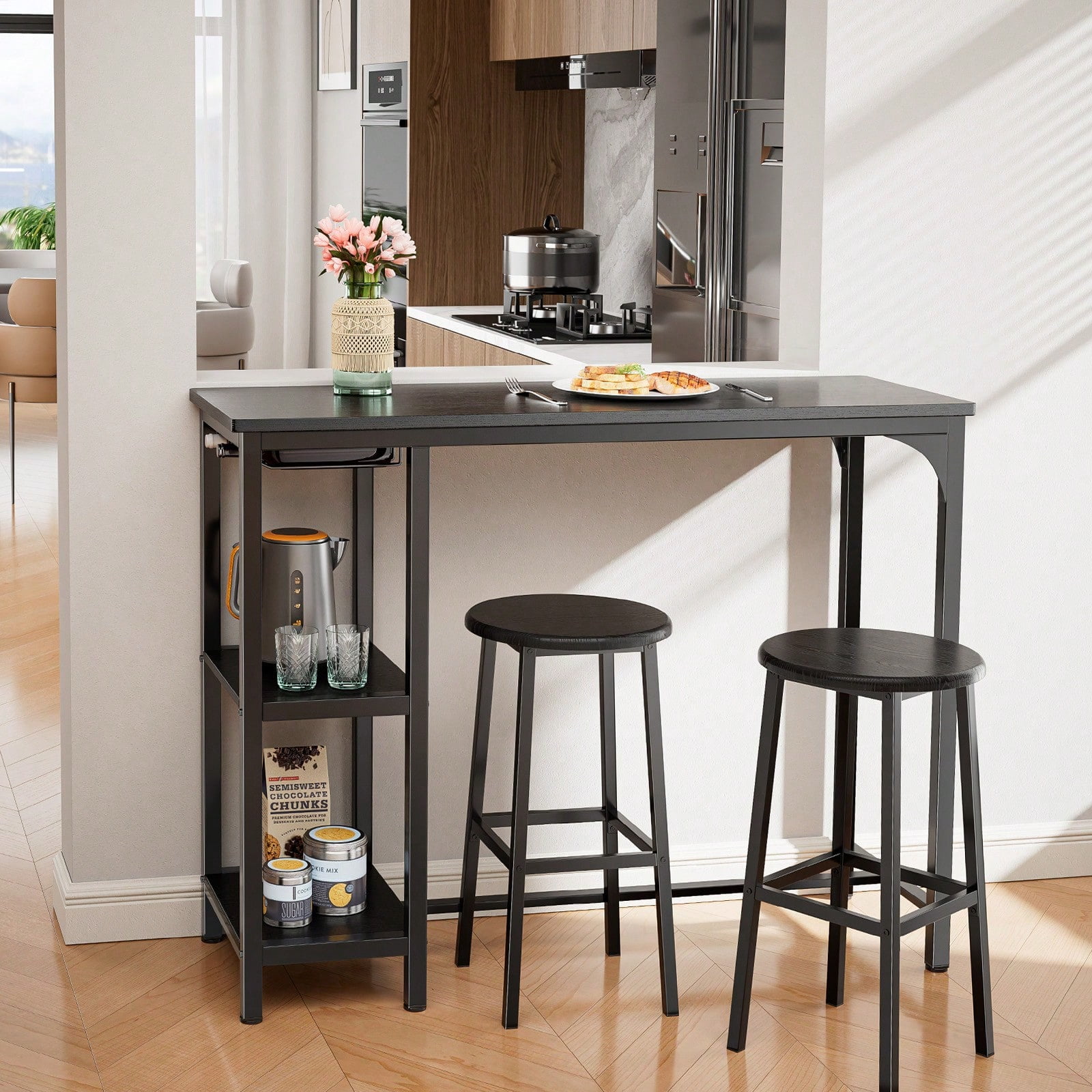 3 - Piece Dining Table Set, Bar Dining Tables With Chairs And 2 Storage ...