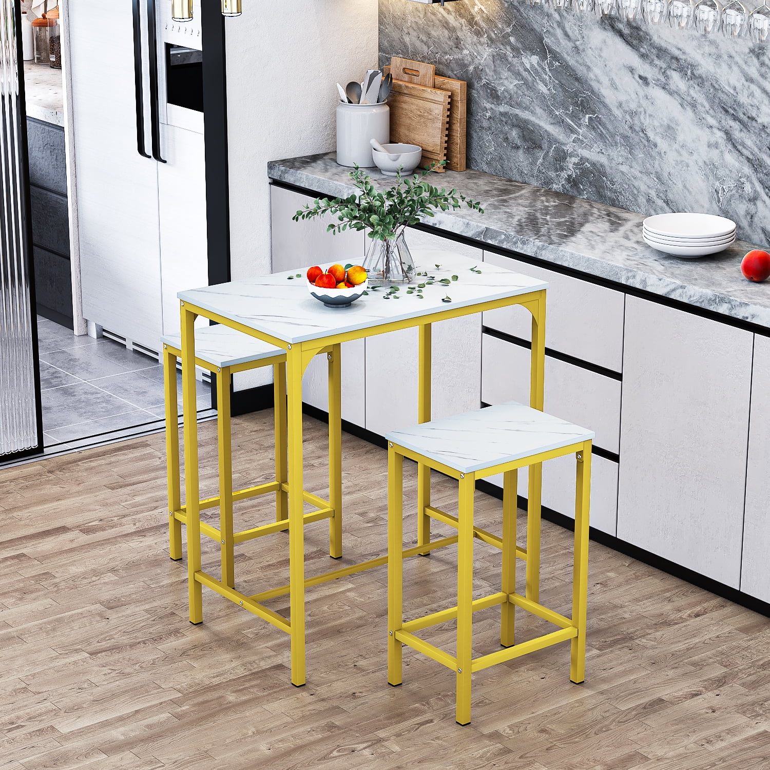 3 Piece Dining Table Set,Bar Table with 2 Bar Stools Small Dining Room ...