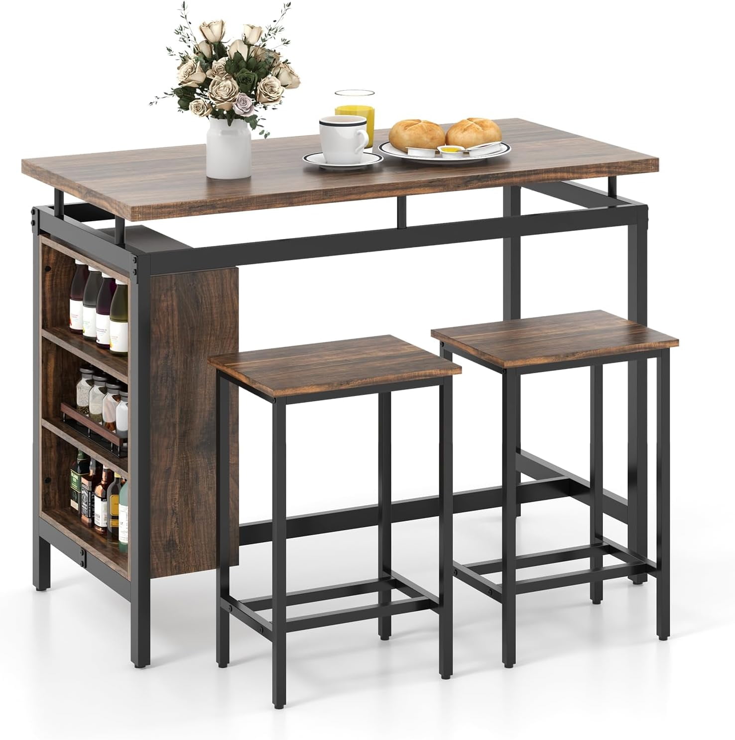 3-Piece Dining Table Set - Counter Height Dining Table Set with 2 Bar ...