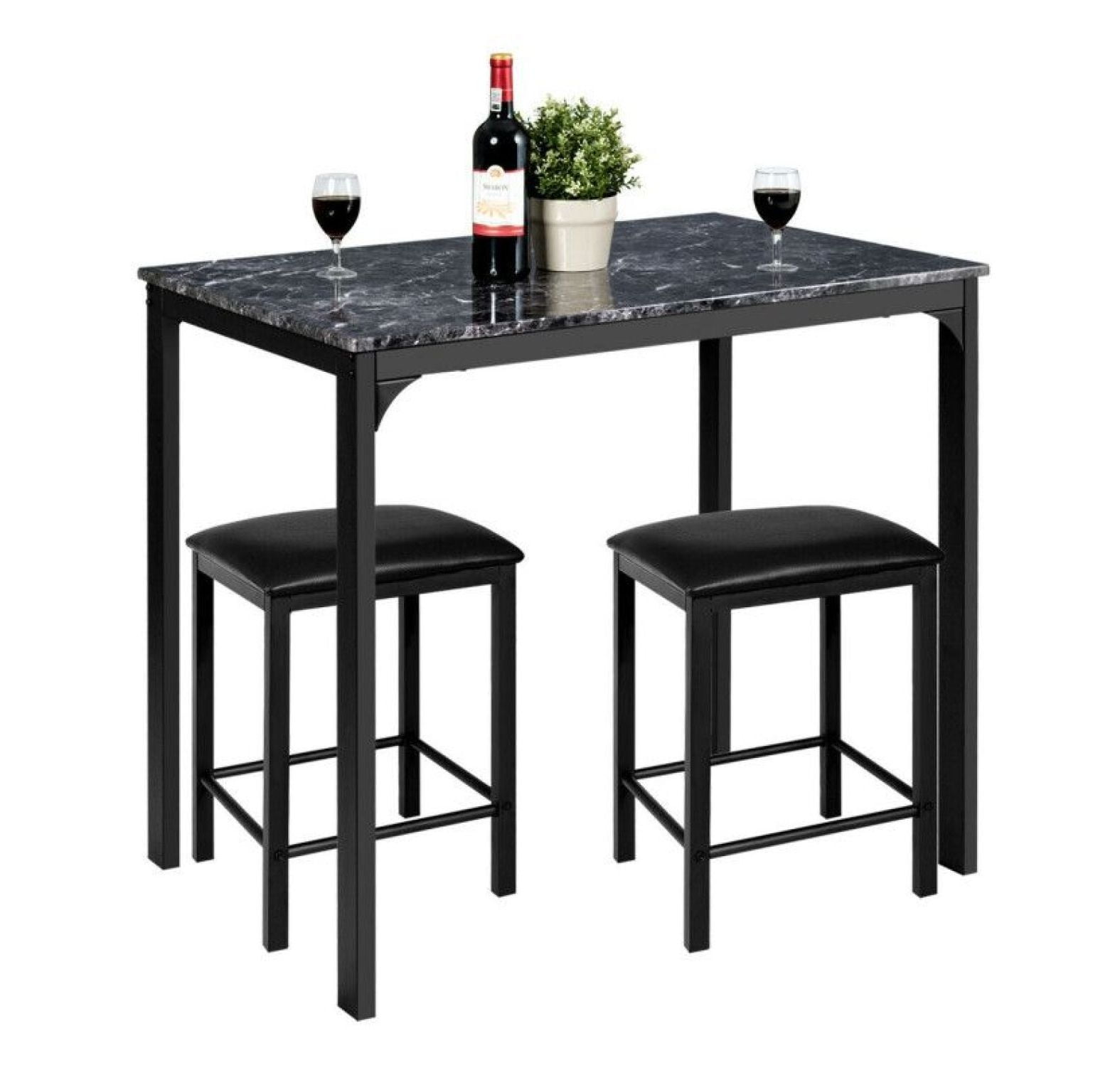 3 Piece Dining Table Set, Faux Marble Kitchen Table Set with 2 Chairs ...