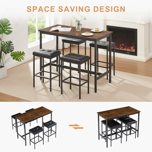 3 Piece Dining Table Set,Industrial Breakfast Table + 2 Upholstered ...