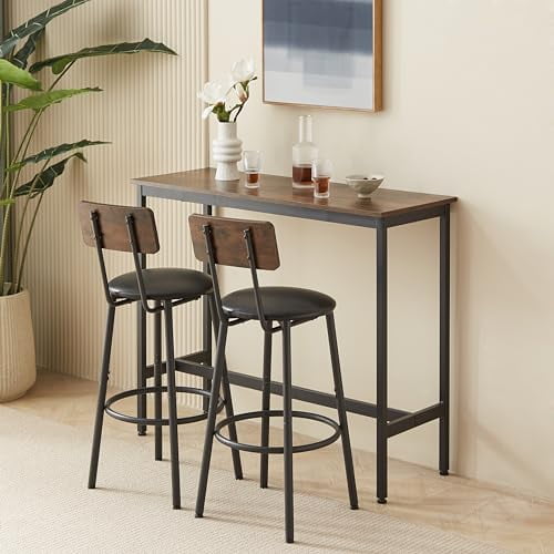 3 Piece Dining Table Set,Industrial Breakfast Table + 2 Upholstered ...