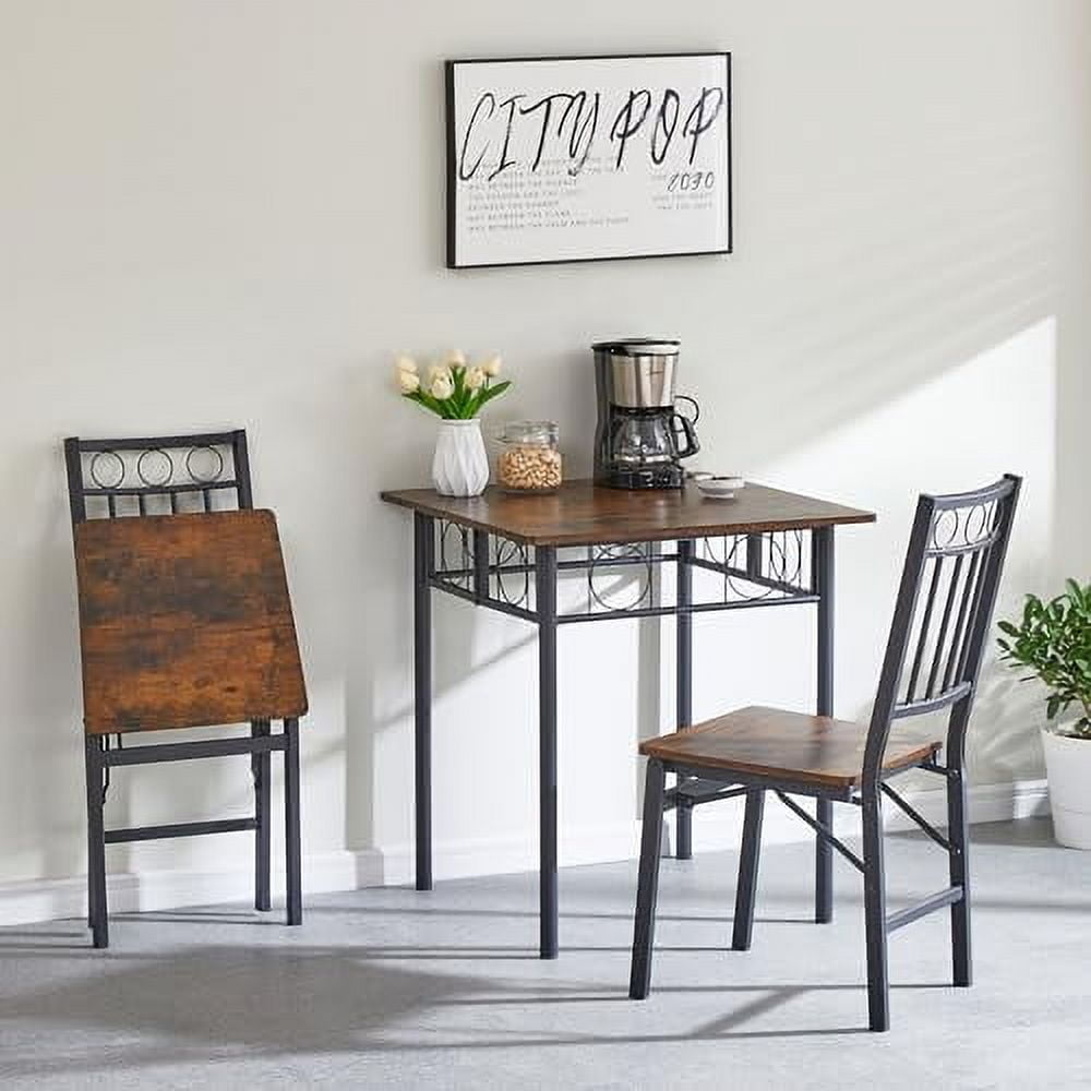 3 Piece Dining Table Set, Industrial Kitchen Table and 2 Chairs, Space ...