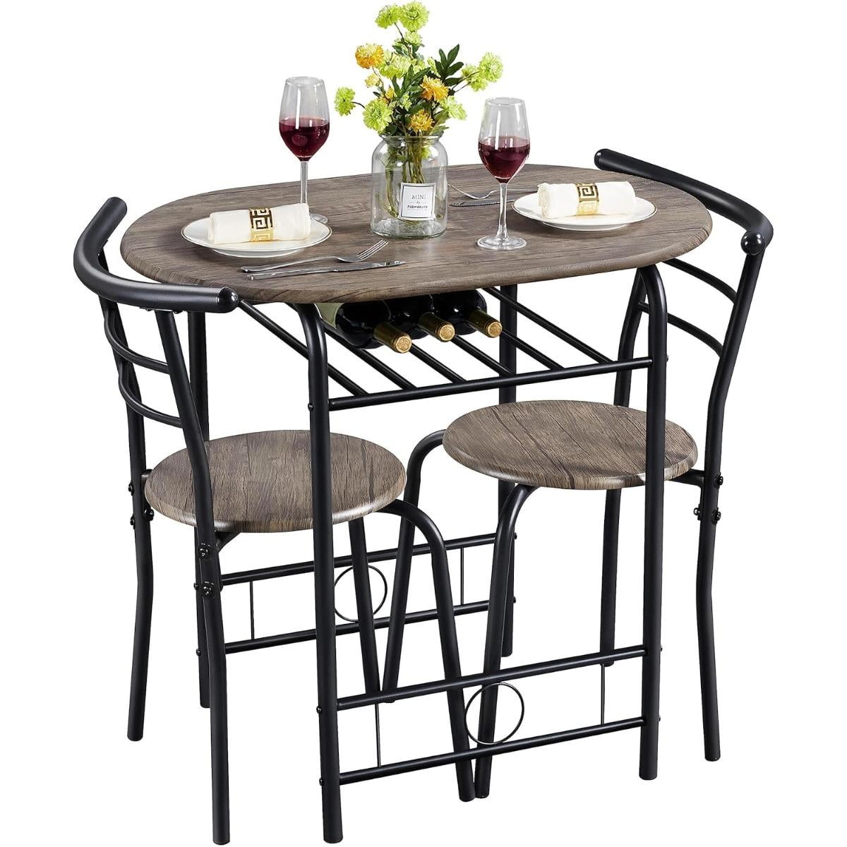 3 Piece Dining Table Set, Kitchen Table & Chair Sets for 2, Compact ...
