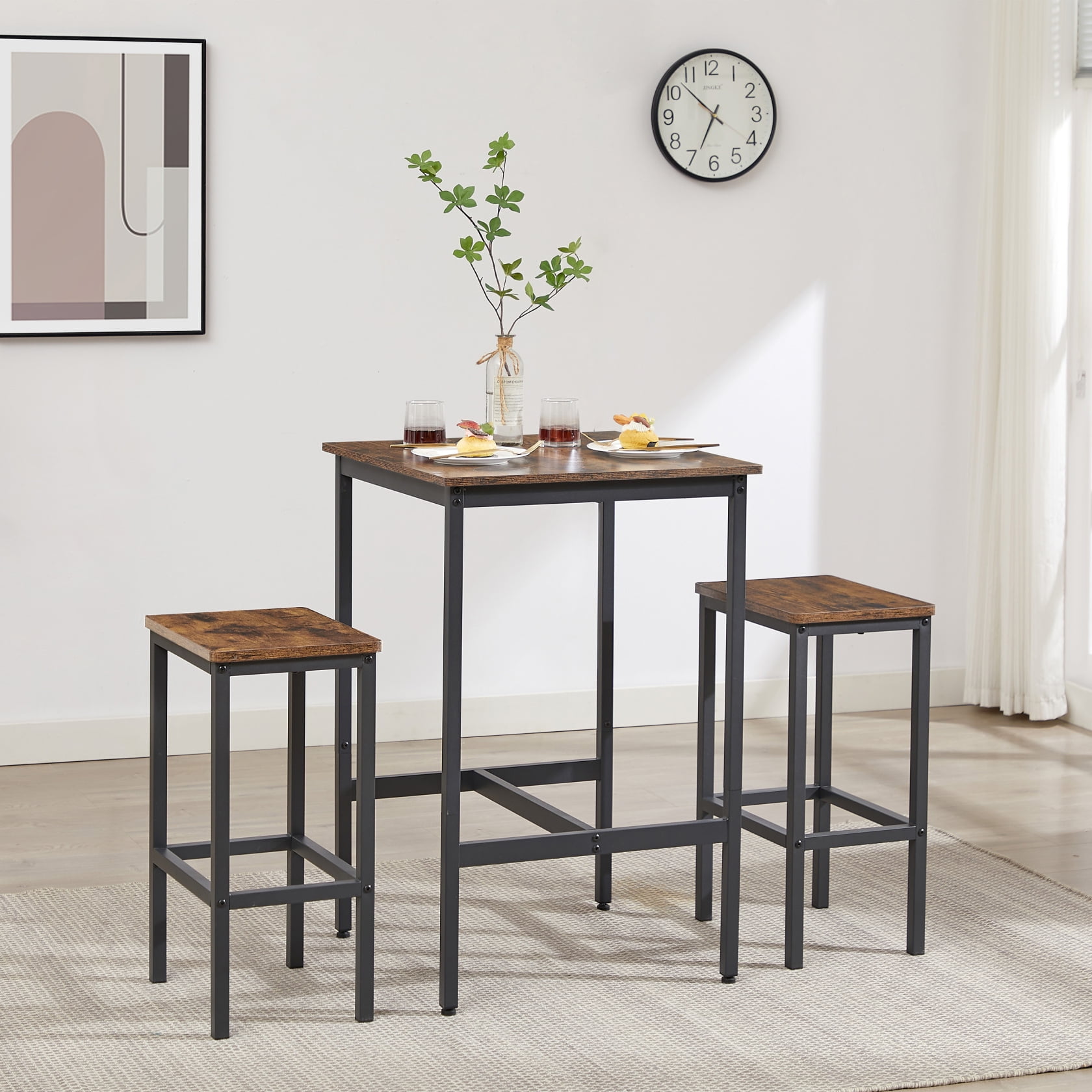 3 Piece Dining Table Set, Kitchen Table Set with 2 Dining Chairs for 2 ...