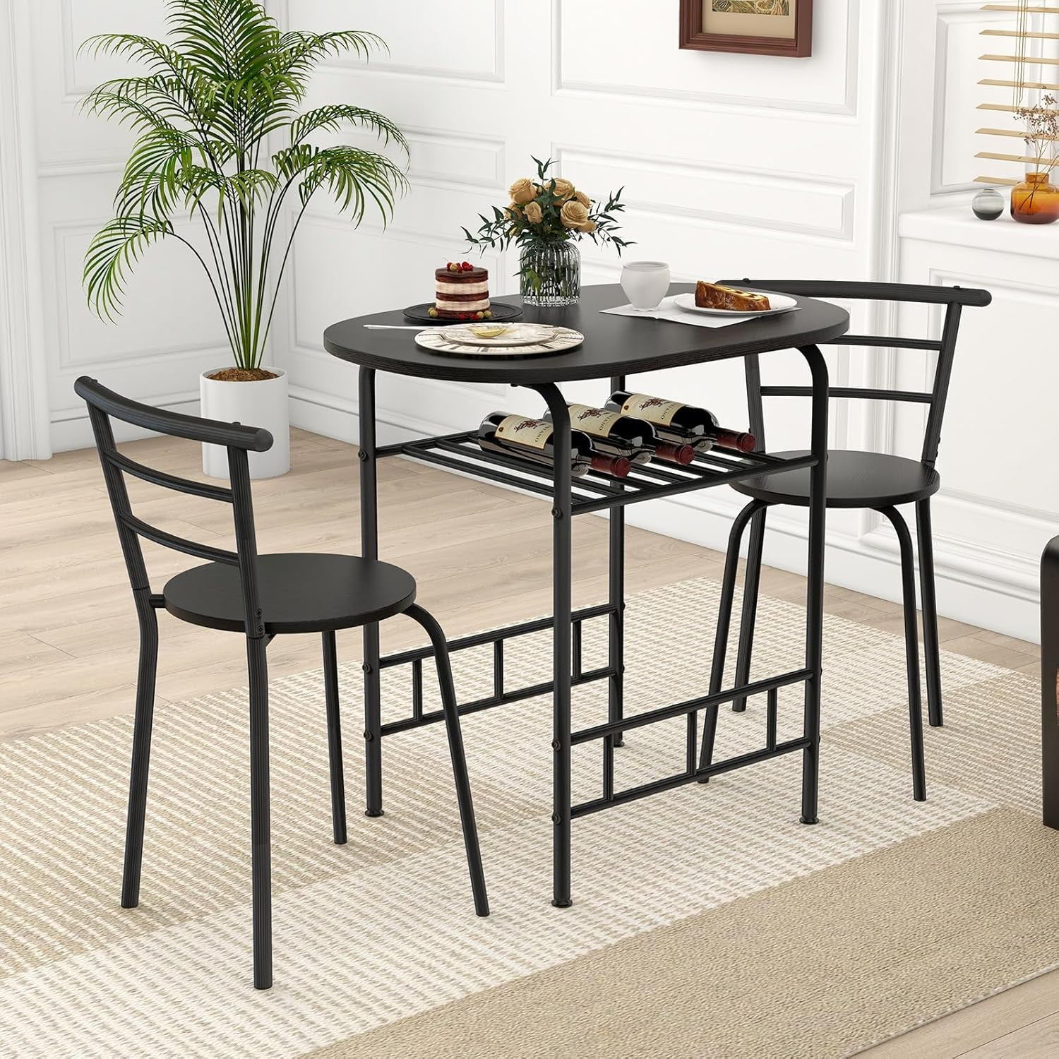 3-Piece Dining Table Set, Kitchen Table and 2 Chairs with Wine Rack ...