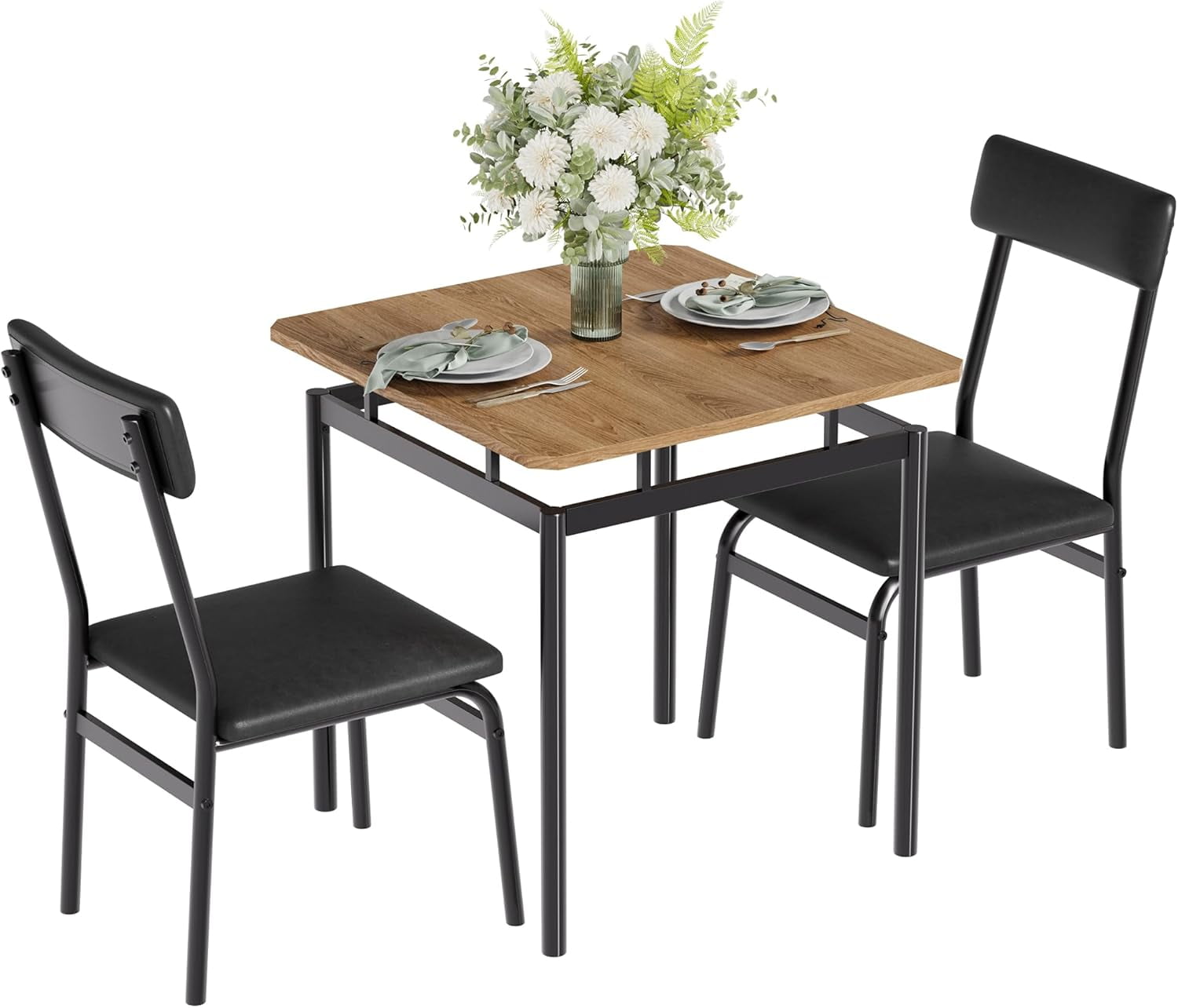 3 Piece Dining Table Set, Kitchen Table Set for 2 with 2 PU Upholstered ...