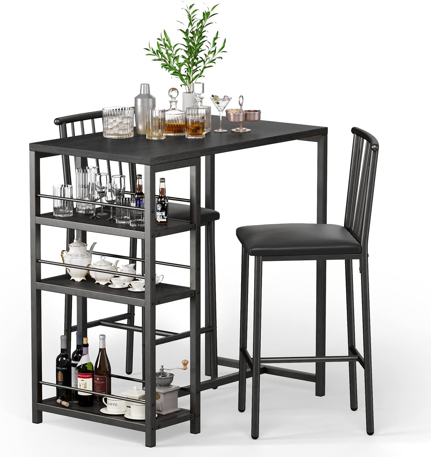 Lofka Small Black Dining Table Set for 2, Industrial Style with 3 ...