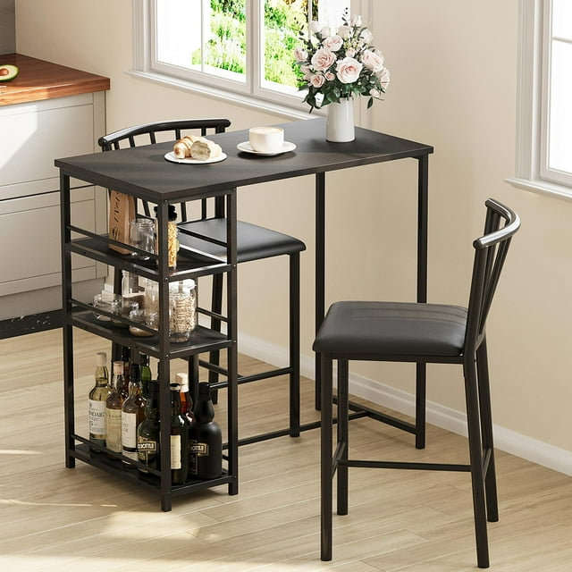 Lofka Breakfast Kitchen Room Bar Table Set, Dining Set with 3-Shelves ...